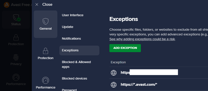 How do I add an exception a website? - General - Avast Community